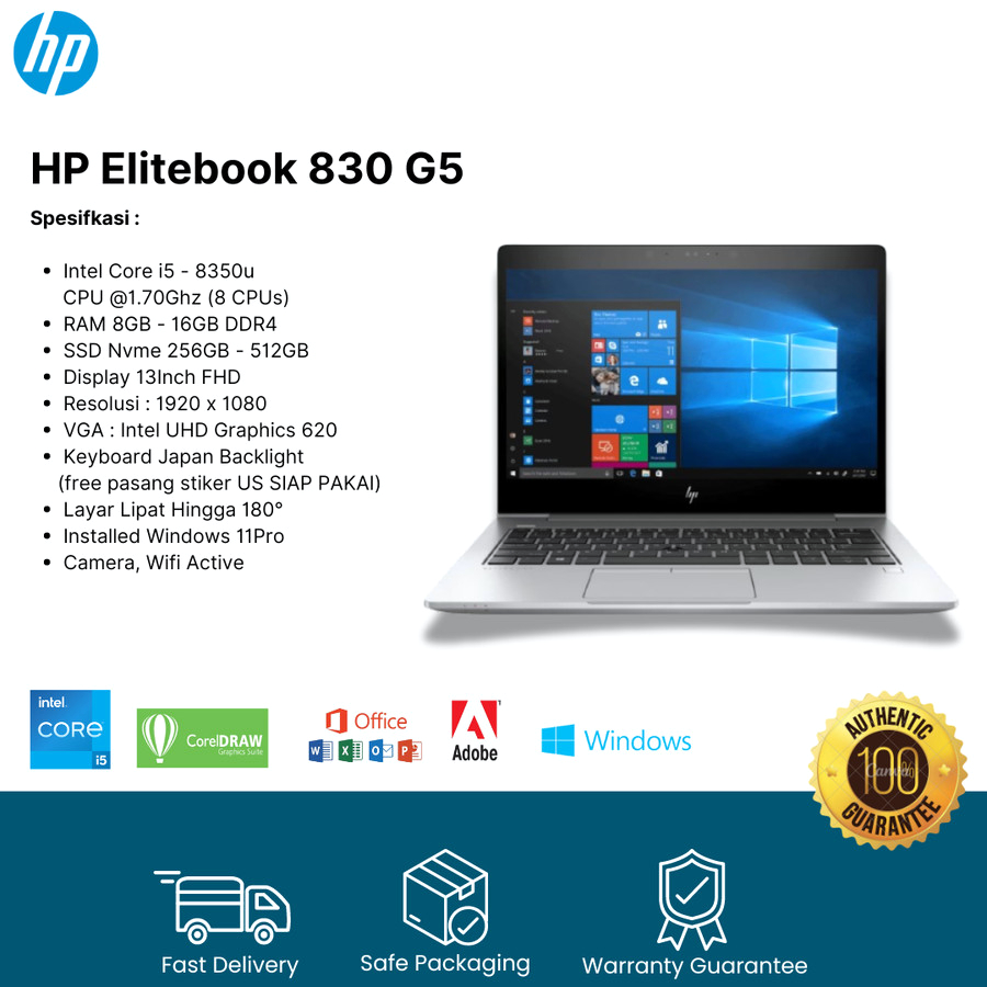 Jual Laptop Hp Elitebook 830 G5 Core i5 GEN8 Layar 13-Inch RAM 8GB SSD ...