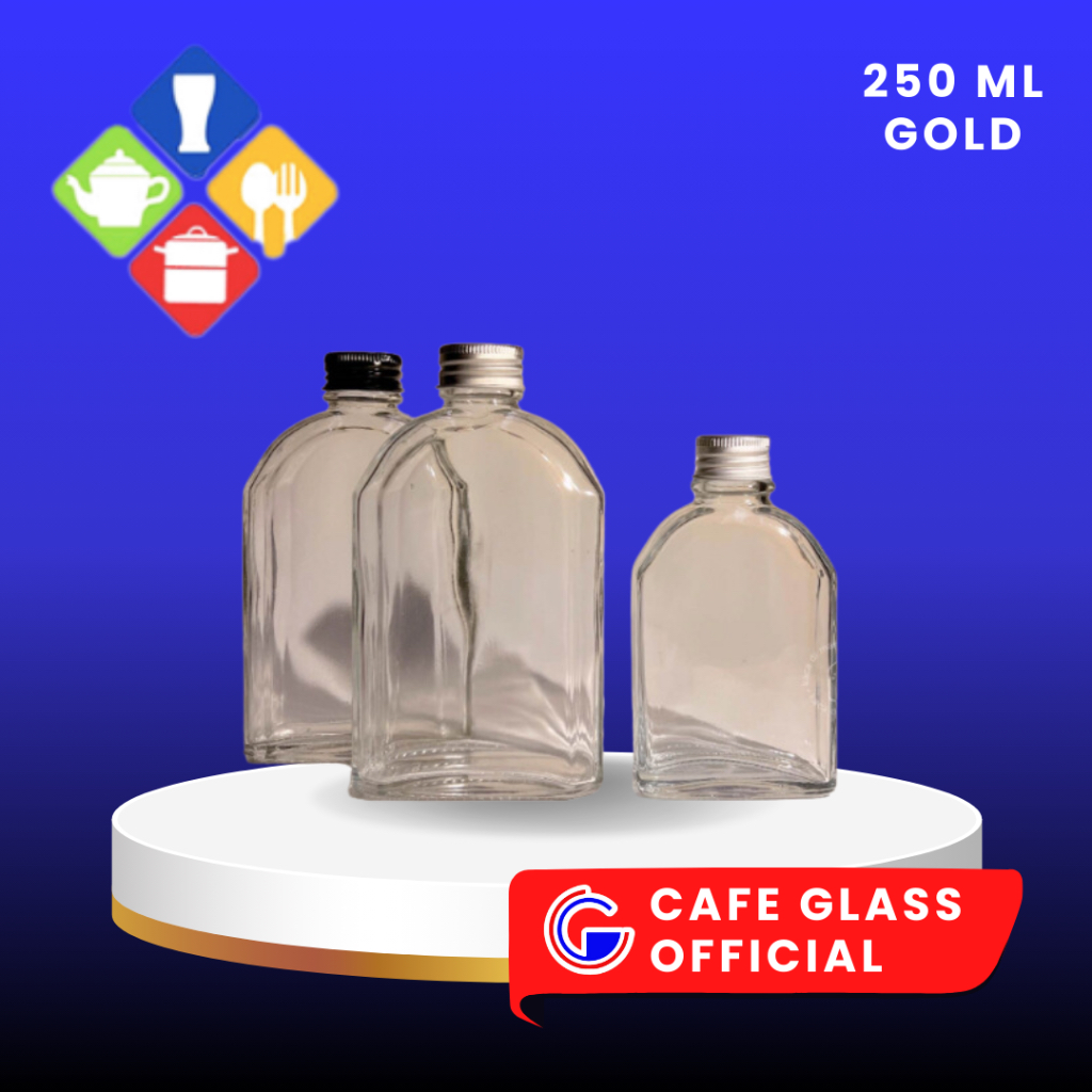Jual Botol Kaca Polos / Glass Bottle Gepeng 250ml / Botol Jus Jamu Kaca ...