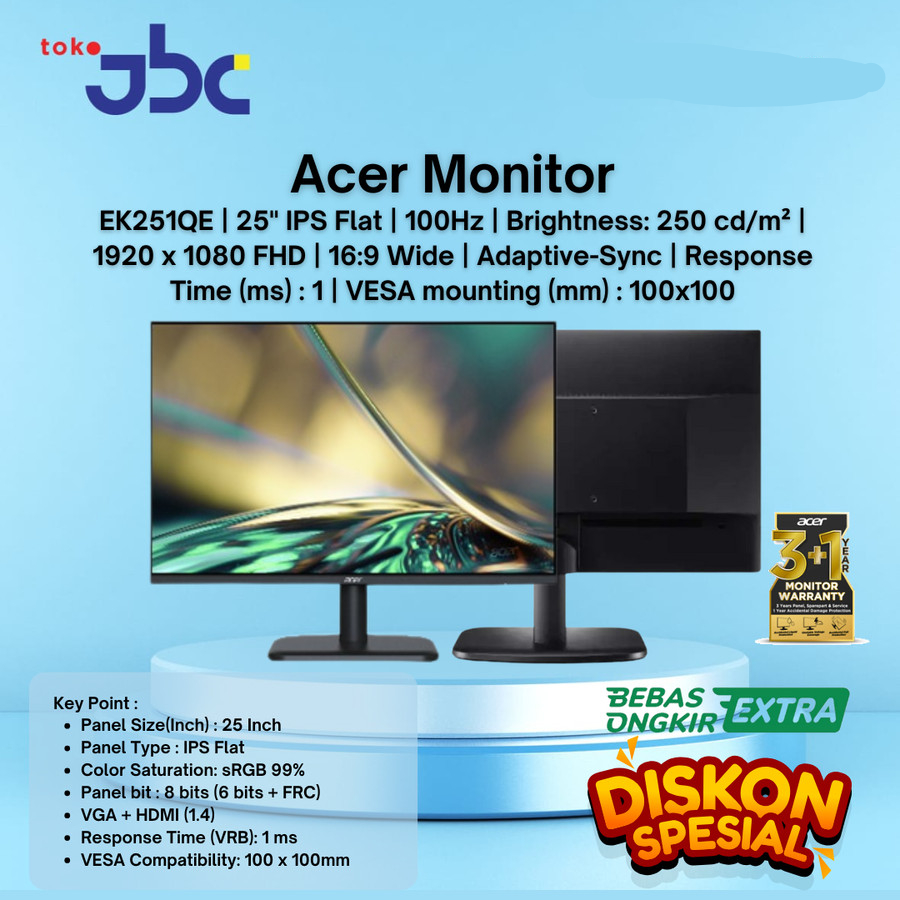 Jual LED Monitor Acer EK251QE 25 Inch IPS 100Hz Fhd 1ms Hdmi Vga ...