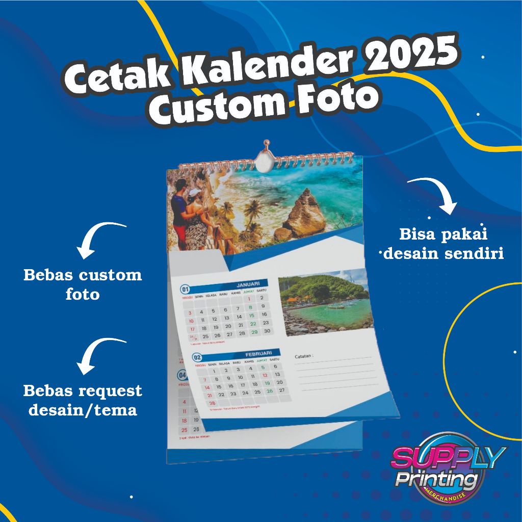 Jual Kalender Dinding Gantung Custom Free Design TAHUN 2026 (MURAH BISA ...
