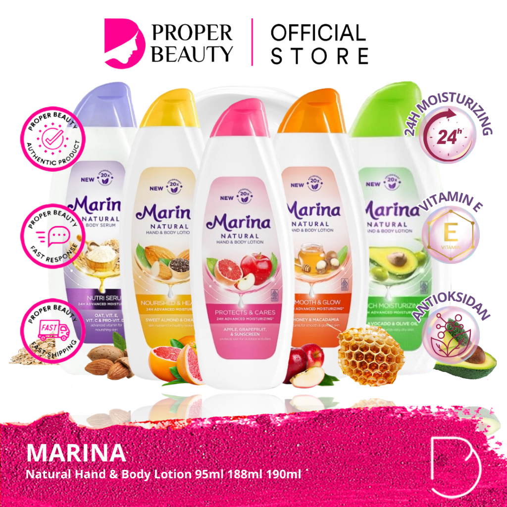 Jual MARINA Natural Hand & Body Lotion 95ml 188ml 190ml | Pelembab Tubuh | 24H Moisturizing ...