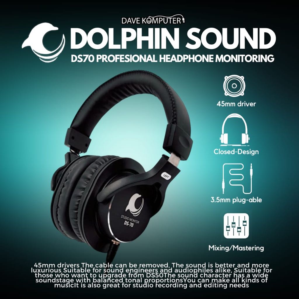 Jual Dolphin Sound DS70 / DS 70 / DS-70 Professional Headphone ...
