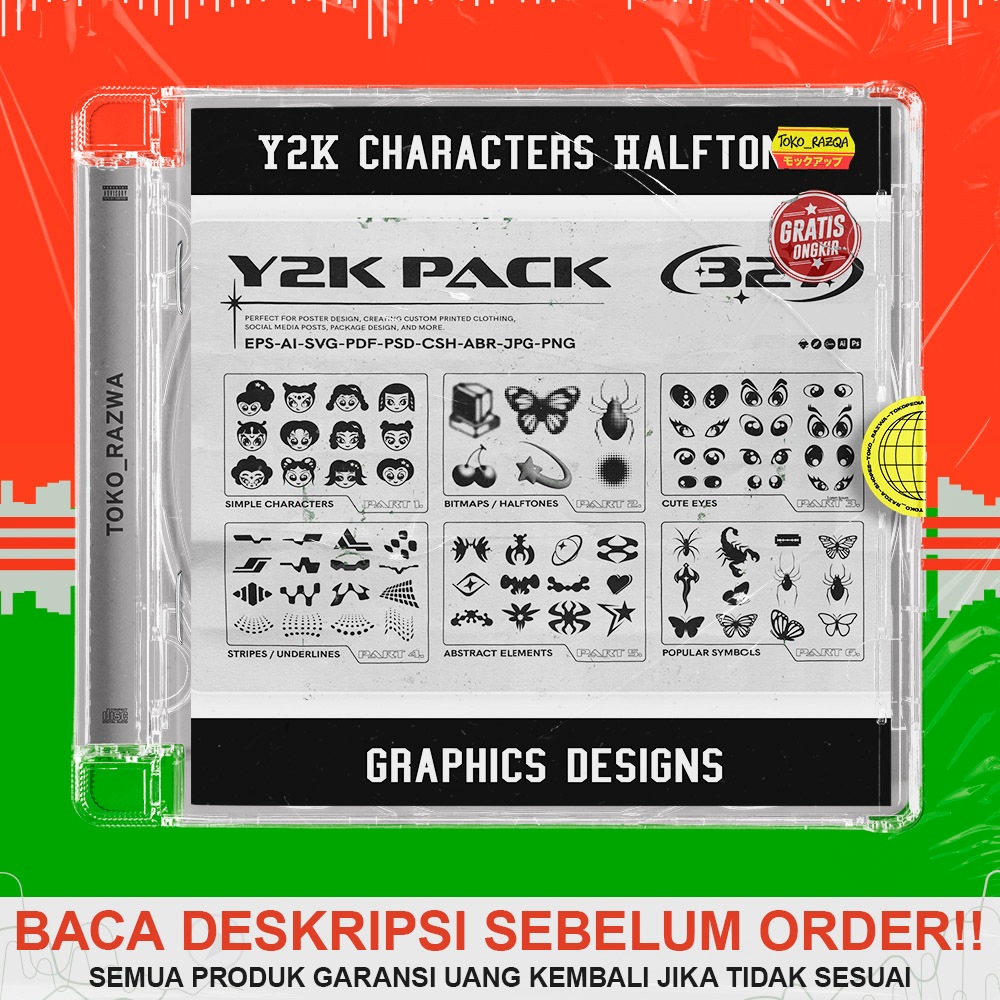 Jual Graphic Design - Y2K Characters Halftones Shapes - 211024 | Shopee ...