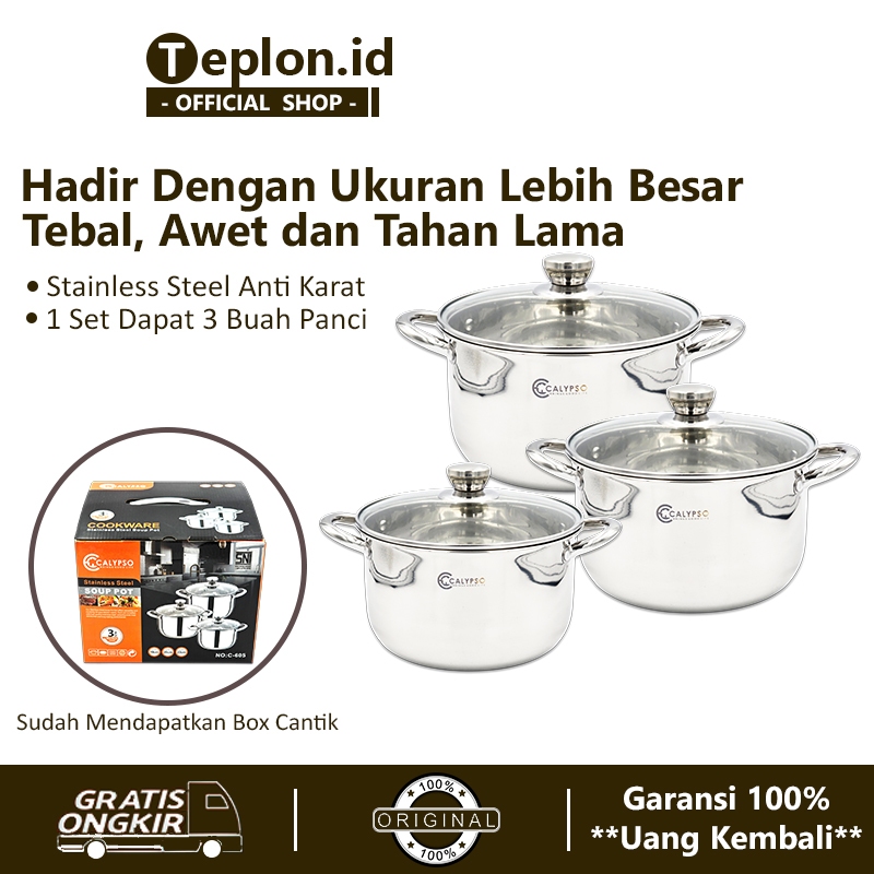 Jual Calypso Panci Set 3pcs Jumbo + Tutup Kaca Stainless | Shopee Indonesia