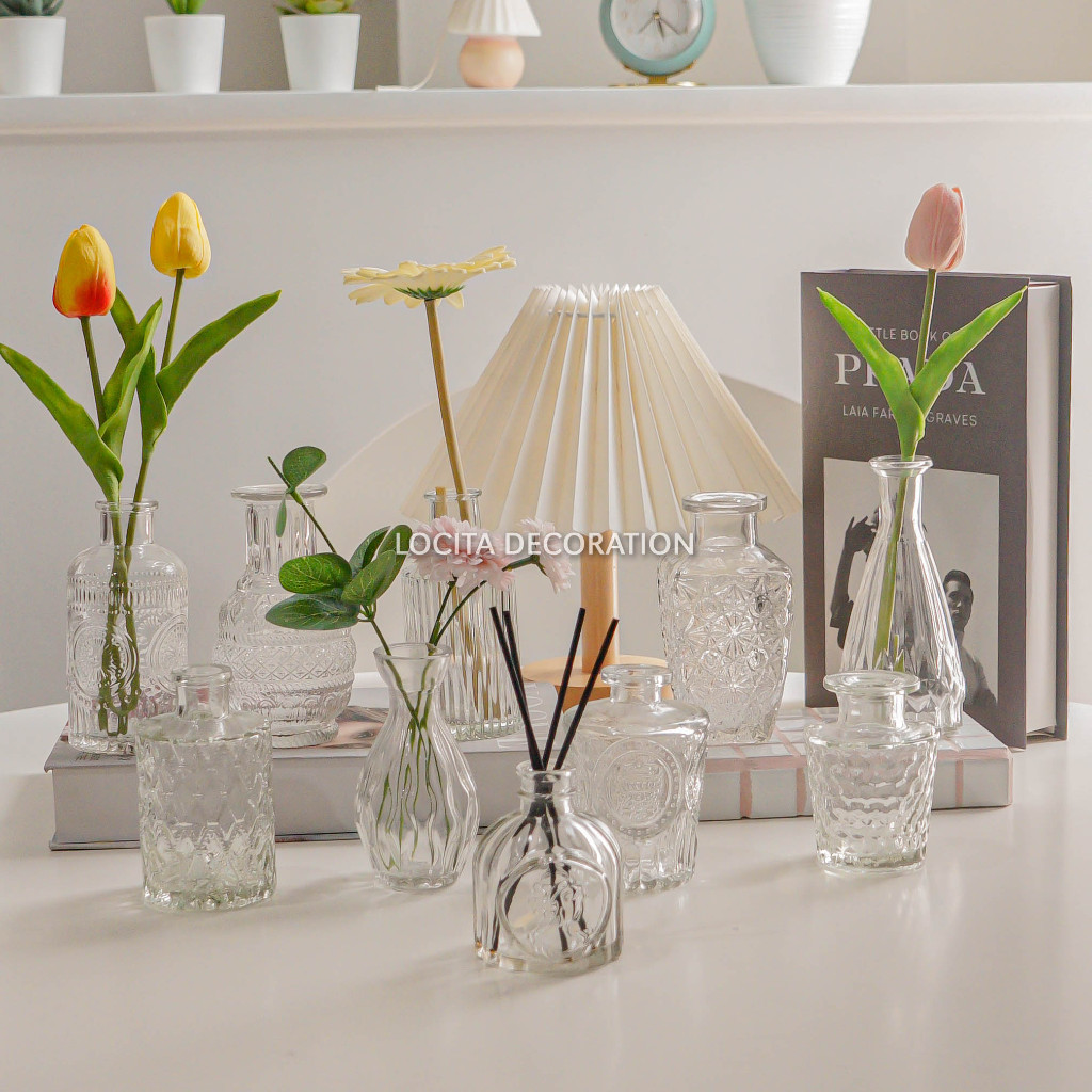 Jual Victoria Clear Vas Bunga Botol Kaca Bening Estetik/ Botol Disfuser ...