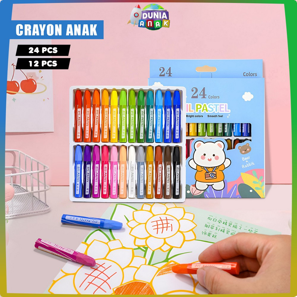 Jual Set Crayon Oil Pastel Isi 12 dan 24 Warna Motif Kartun Anak ...