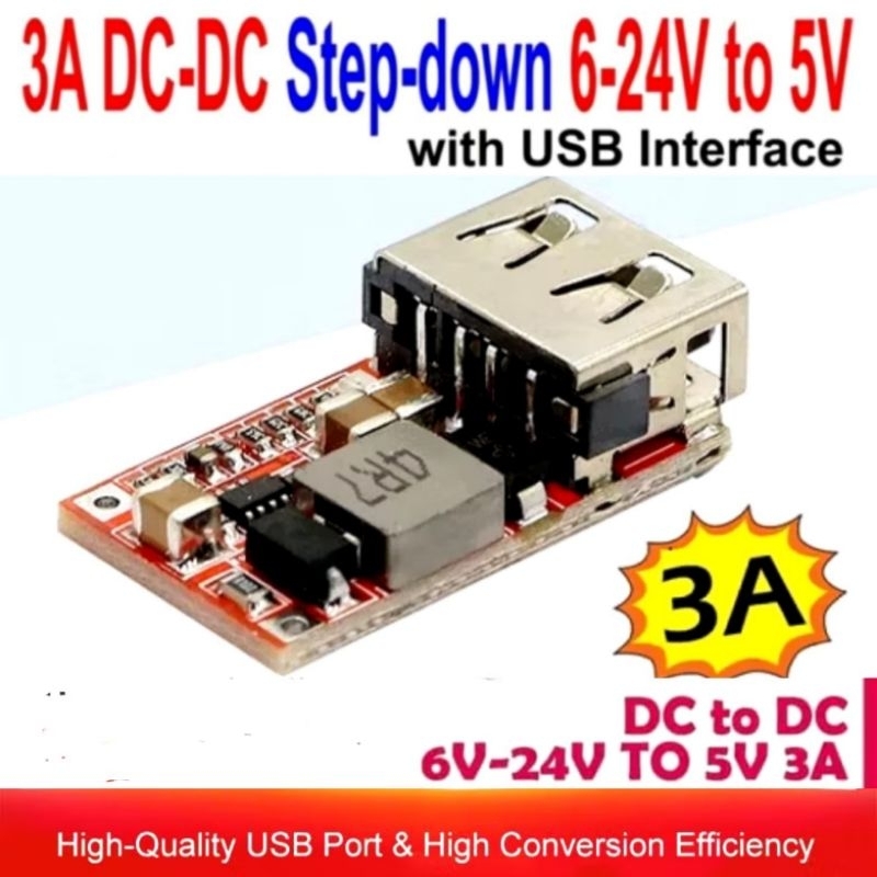 Jual STEP DOWN DC TO DC USB CONVERTER 6V-24V TO 5V 3A MODULE USB ...