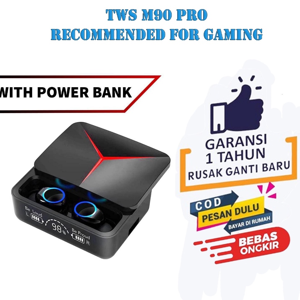 Jual M9 TWS Headset uetooth Gaming m1 mega bass Wireless Eahone 2in1 Poweank 3 mAh | Shopee ...