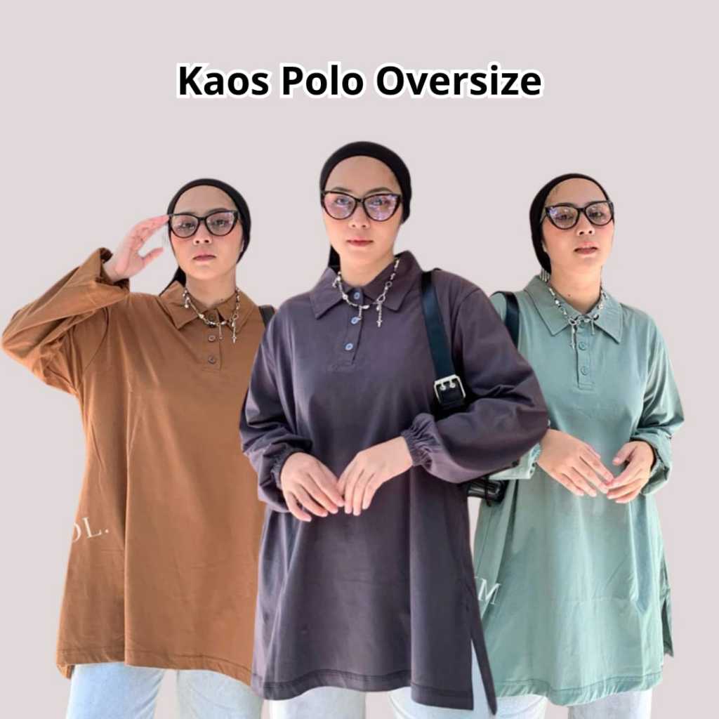 Jual Kaos Oversized Kerah Kancing Lengan Panjang Baju Polo Cotton ...