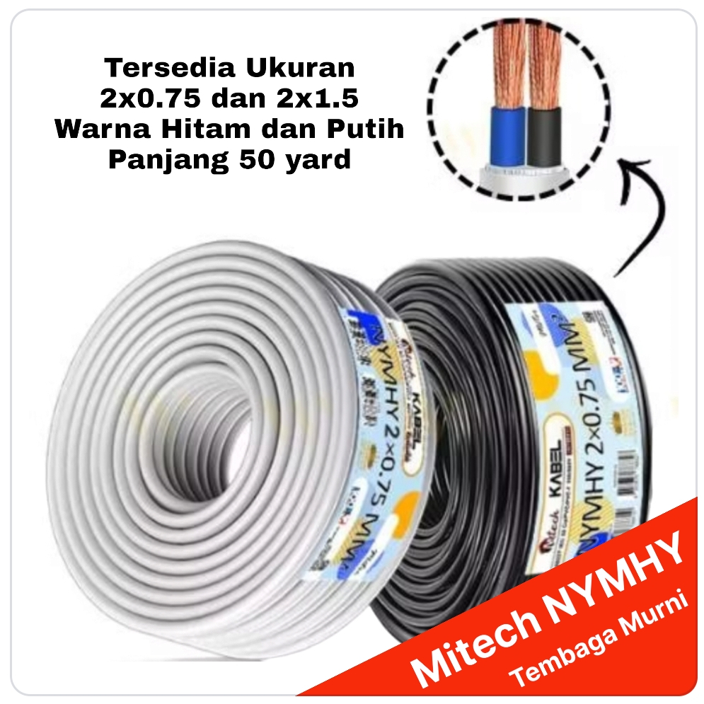 Jual Mitech 2x0.75 Kabel Listrik NYMHY HYO Kabel Serabut Tembaga Murni 1Roll 50Yard 45Meter SNI ...