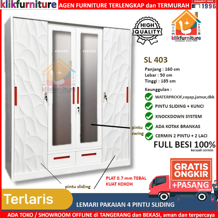 Jual Lemari Pakaian Besi 4 Pintu Sliding Cermin SPAZIO 4P + 2 Laci ...