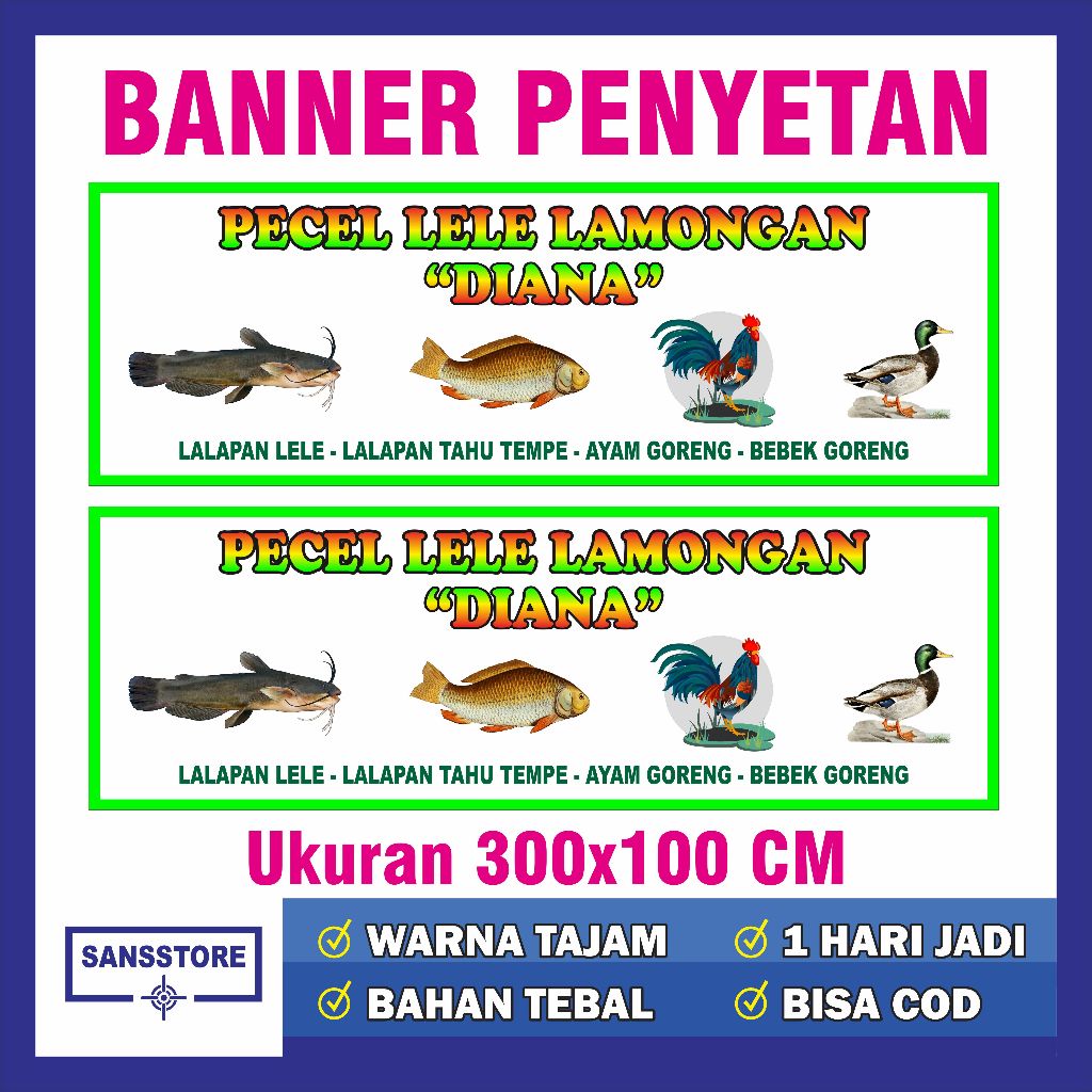 Jual SPANDUK PECEL LELE 300X100 CM I BANNER BENNER I BALIHO | Shopee ...