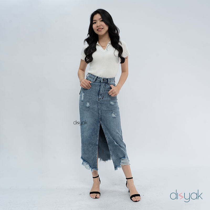 Jual DISYAK - Rok Highwaist Long Skirt Ripped Unfinished Non-Stretch ...