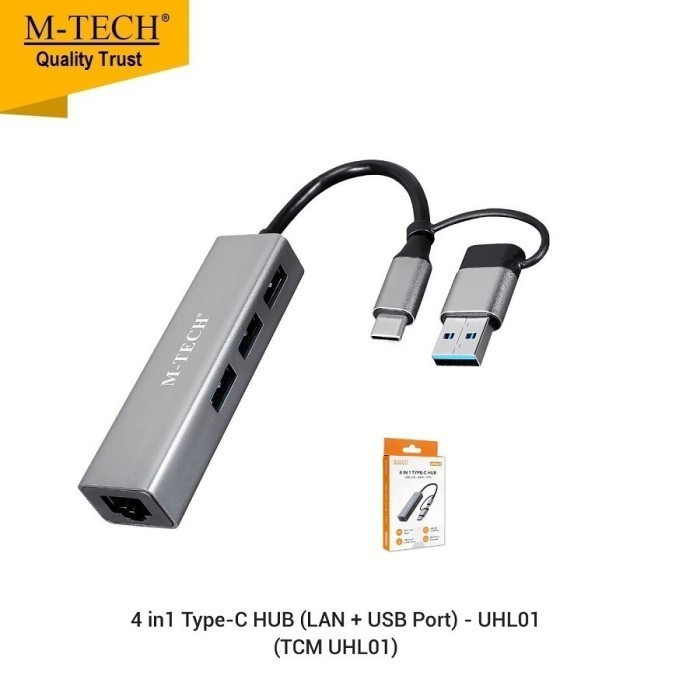 Jual USB HUB M-TECH 4 in 1 Type-C UHL01 OTG USB Hub 3.0 3 port + Lan RJ45 UHL-01 | Shopee Indonesia