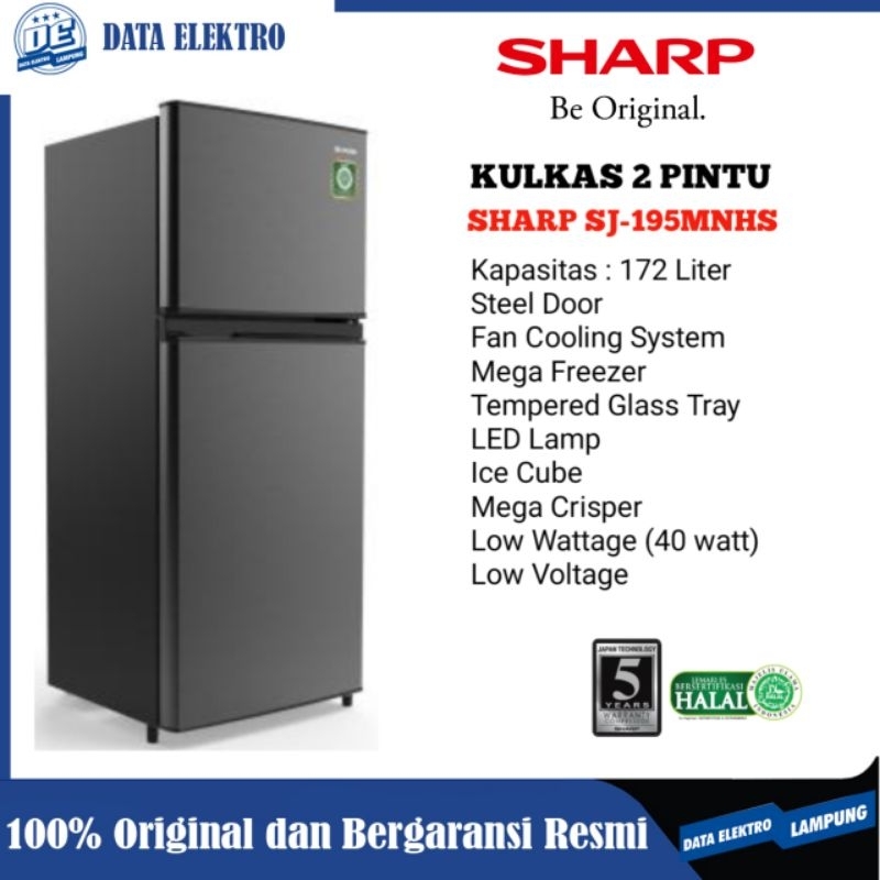 Jual Kulkas 2 Pintu Sharp SJ-195MNHS 172 Liter Non Salju Garansi Resmi ...