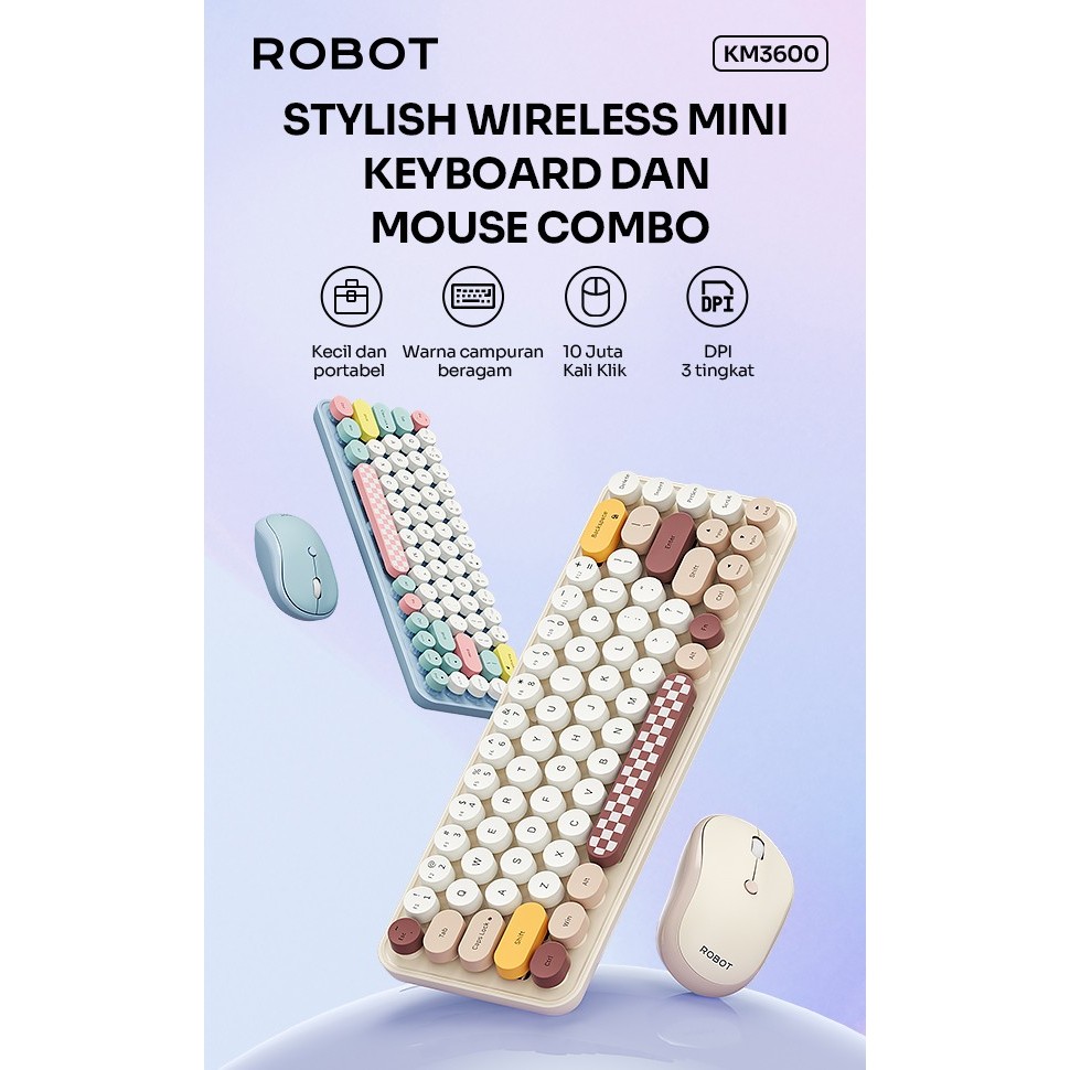 Jual Robot KM3600 Keyboard Mouse Wireless Combo Set 2.4G Stylish Mini ...