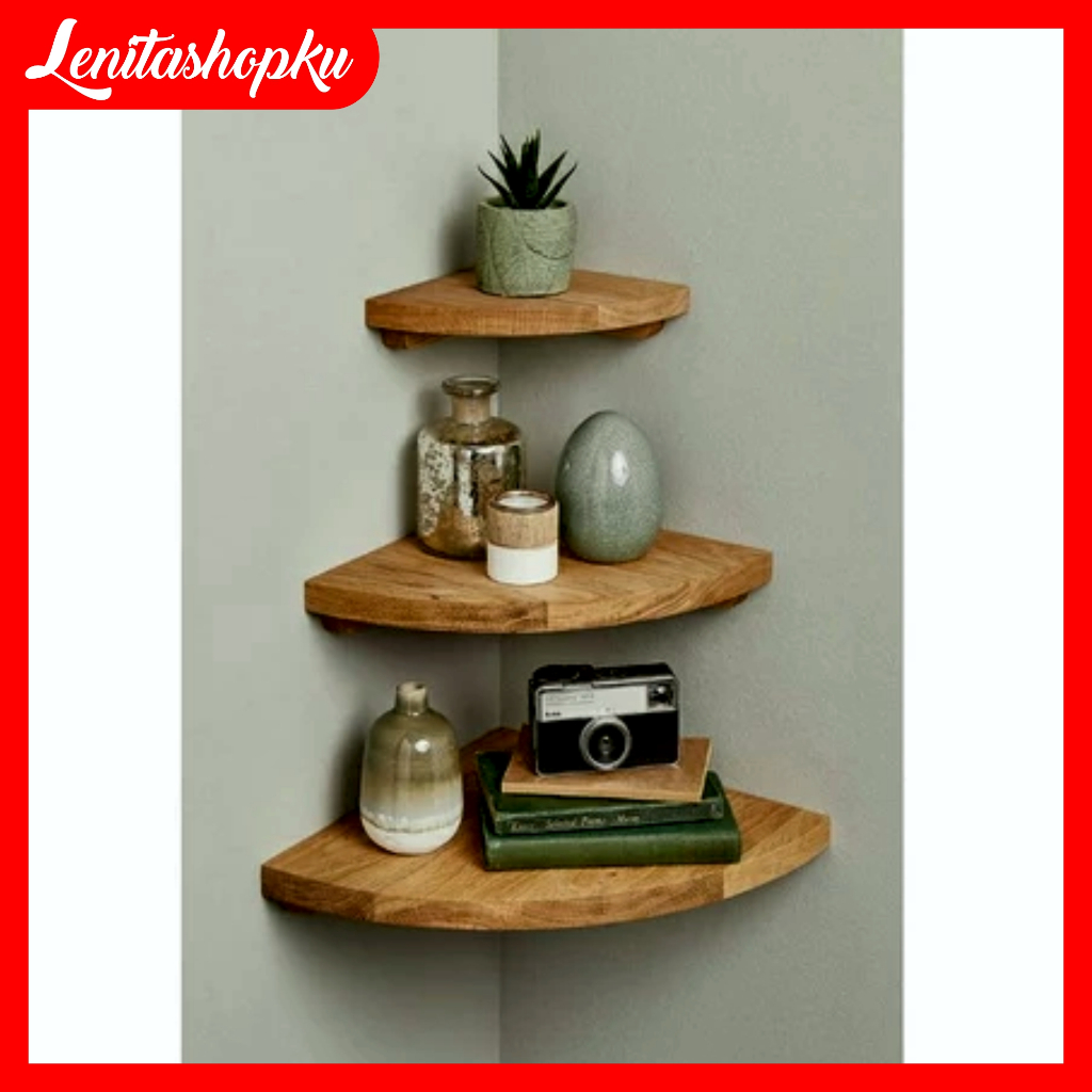 Jual Rak Kayu Bookshelf Sudut Estetik Tempel Dinding | Ambalan Papan ...