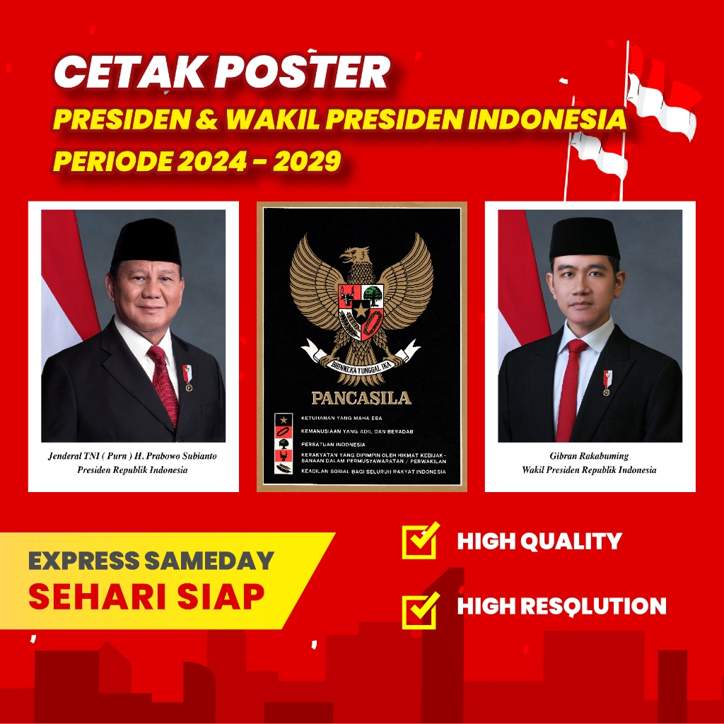 Jual Poster Foto Presiden Prabowo ,Wakil Presiden Gibran & Garuda - Uk ...