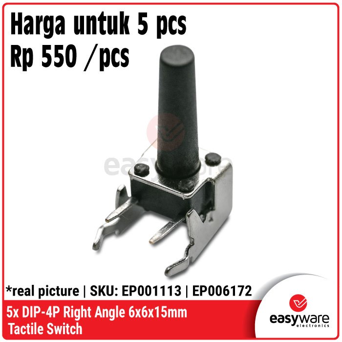 Jual 5x Tactile Switch 6x6x15mm Right Angle Push Button 4P Samping Siku ...