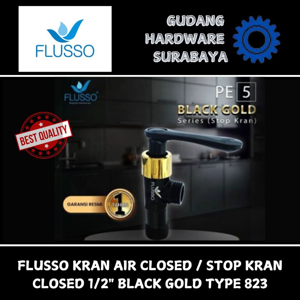 Jual flusso kran air closed / stop kran closed 1/2" black gold type 823 ...