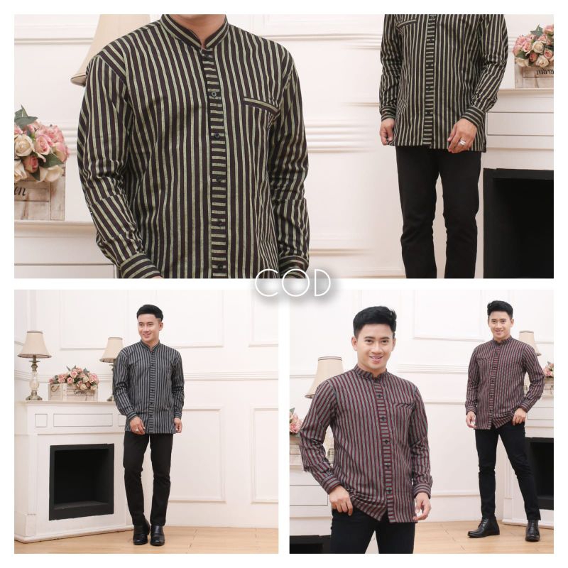 Jual Kemeja Surjan Lurik Baju Tradisional Baju Adat Kemeja Batik Lengan Panjang Pendek Jumbo ...