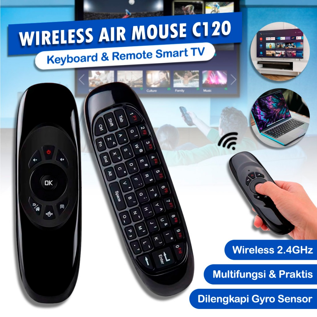 Jual Remote Smart TV Keyboard Wireless Air Mouse C120 – 3 In 1 Keyboard Mini Wireless Compatible ...