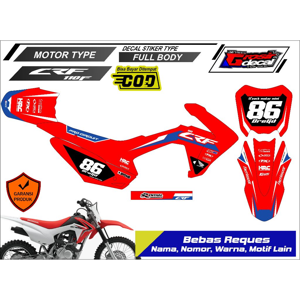 Jual Sticker Striping Mini Trail CRF 110 Full Body Free Custom Sticker ...
