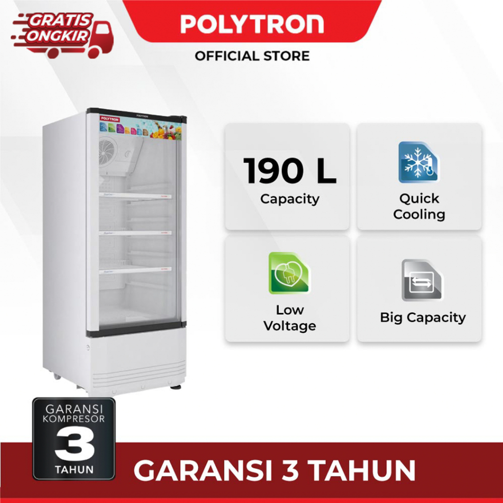Jual SHOWCASE POLYTRON KAPASITAS 140 LITER 3 RAK LEMARI PENDINGIN MINUMAN SCN-140X SCN140X ...