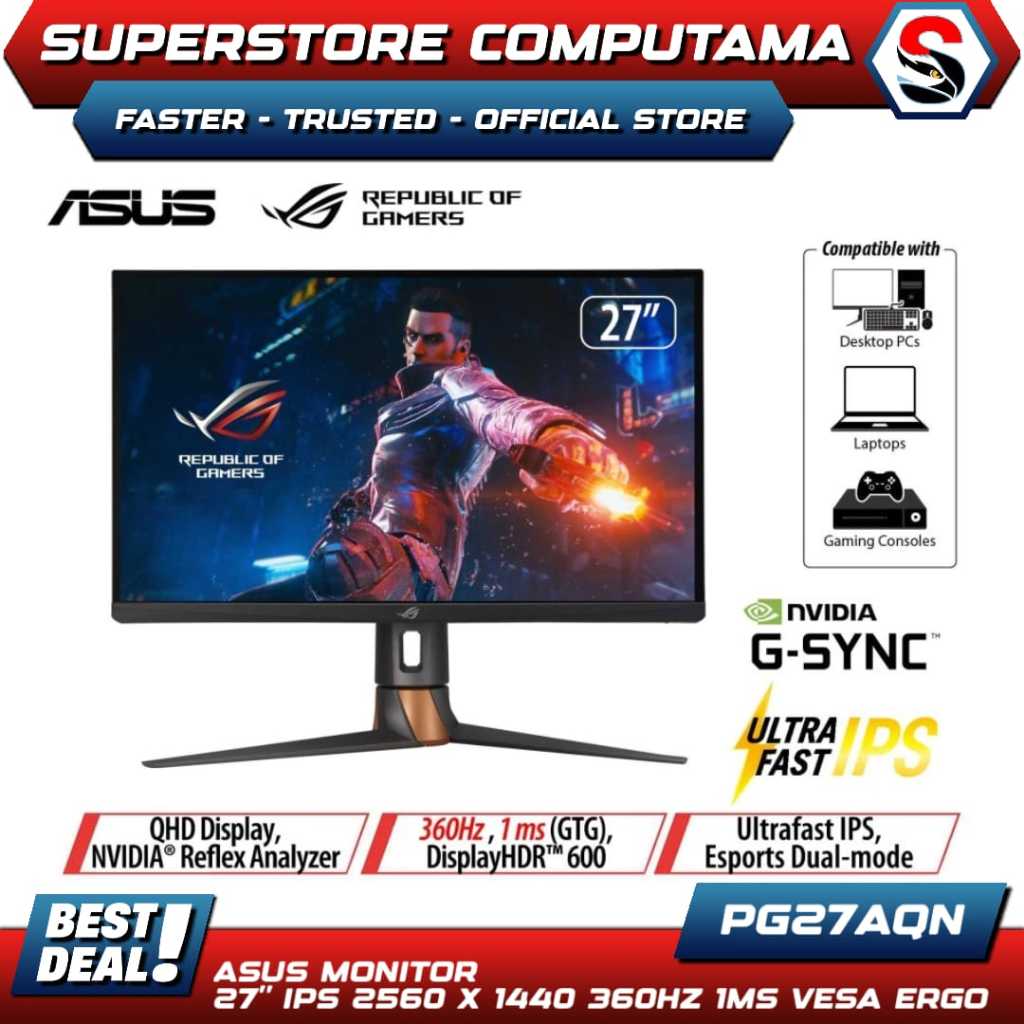 Jual Monitor LED ASUS ROG Swift PG27AQN 27" QHD Ultra Fast IPS 360Hz ...
