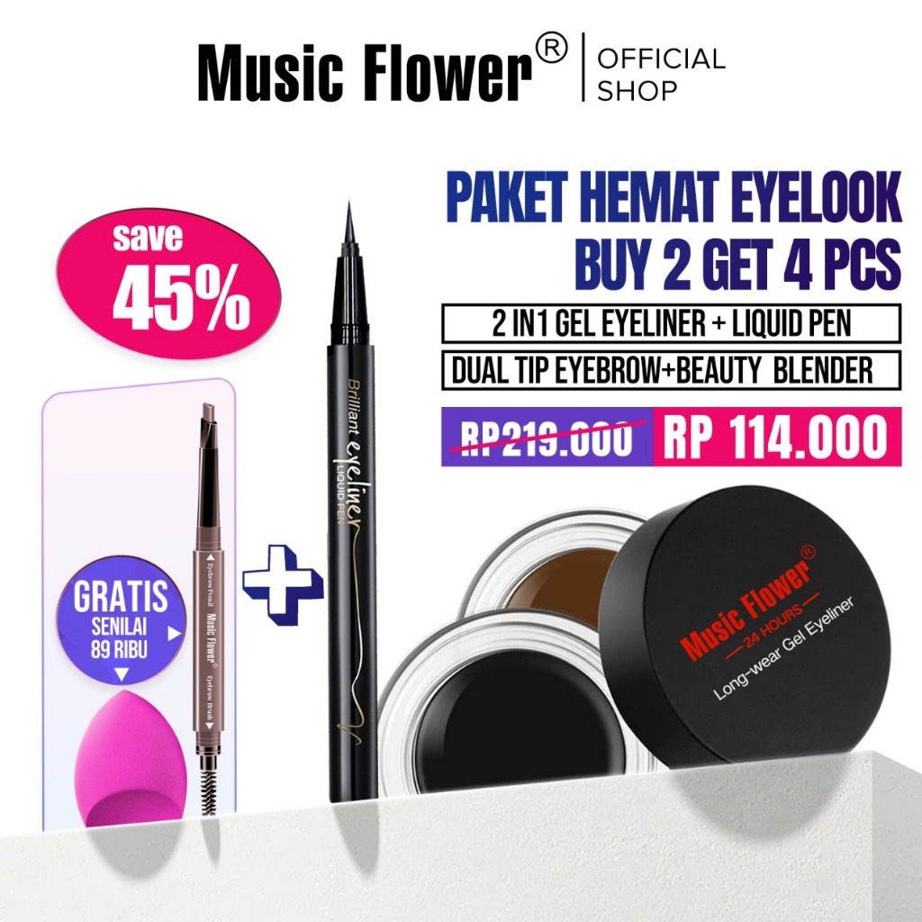 Jual [BUNDLE] MUSIC FLOWER Paket Eye Make Up Set Eyebrow Eyeliner Gel ...