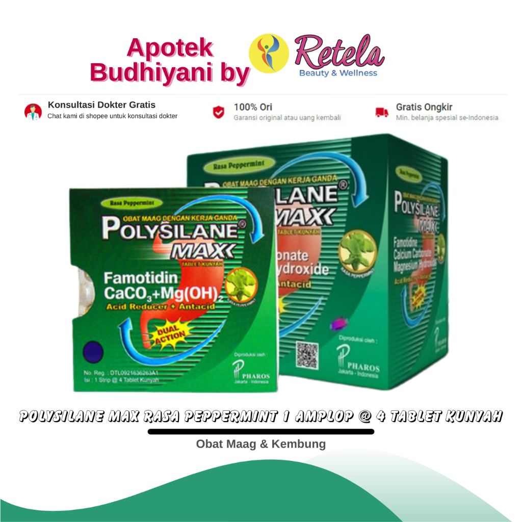 Jual Polysilane Max Rasa Peppermint 1 Amplop @ 4 Tablet Kunyah / Obat ...