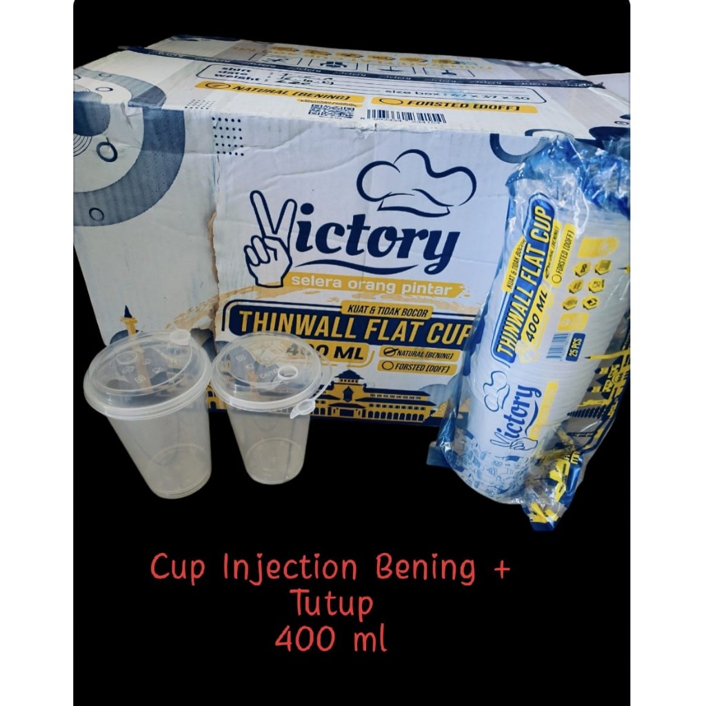 Jual Cup Injection 400 ml 14oz Bening + Tutup sambung Tebal Anti Tumpah ...