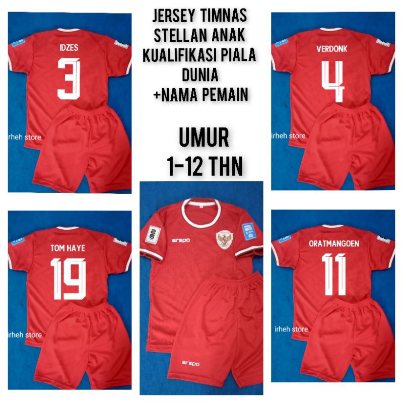 Jual jersey timnas Indonesia stellan anak warna merah dan putih+ nama pemain, full patch ...