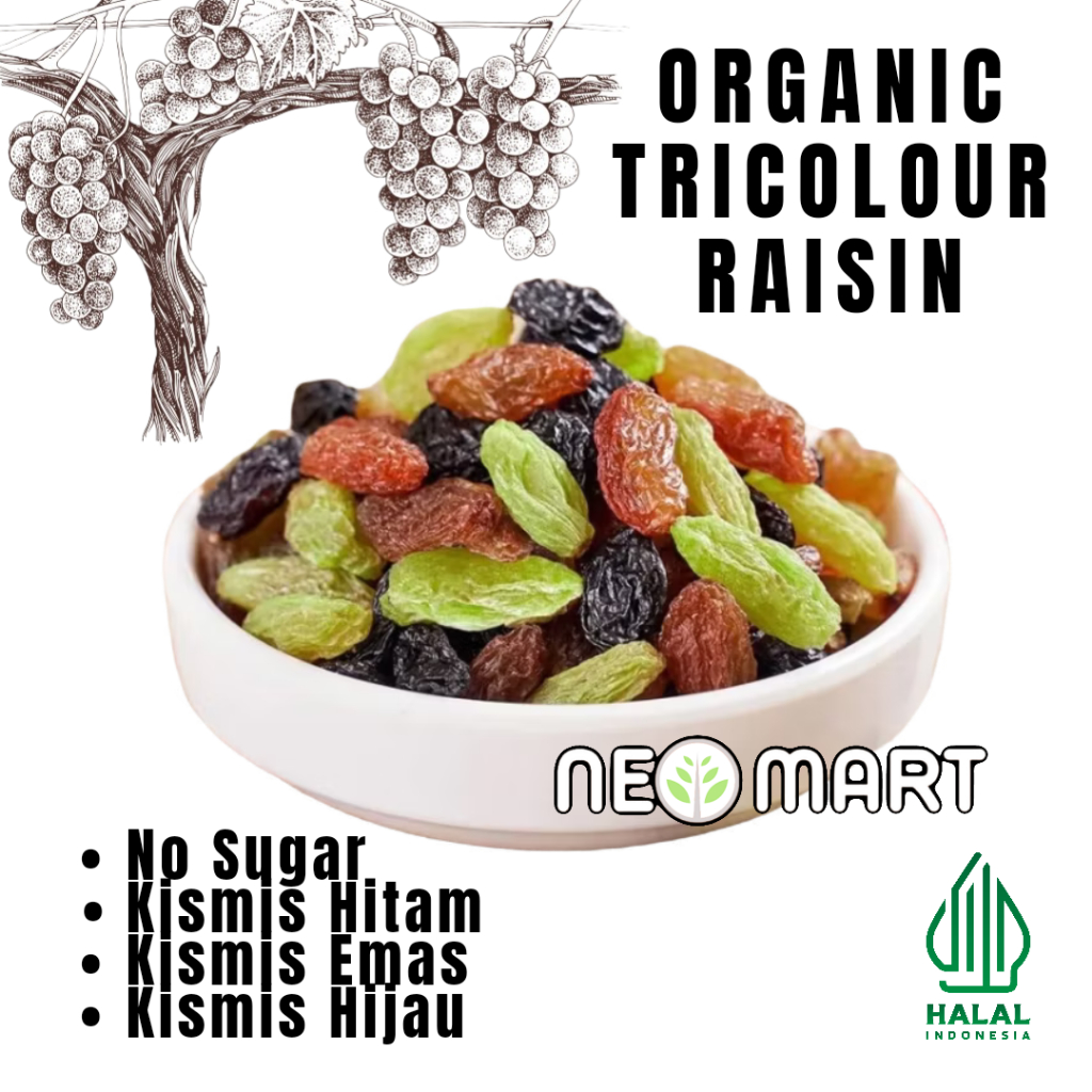 Jual Tricolour Raisins Unsweetened 500 gram (1/2kg)/ Kismis Emas, hijau ...