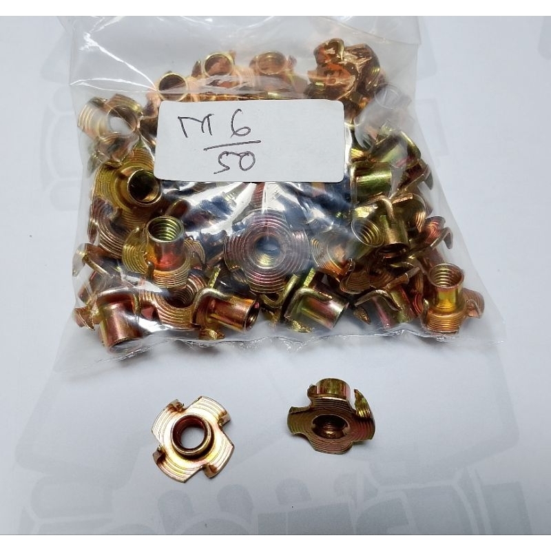 Jual 50 Pcs Mur Cakar ( Tee nut ) M6 / Mur Tanam Kayu / Furniture / Speaker 6mm | Shopee Indonesia