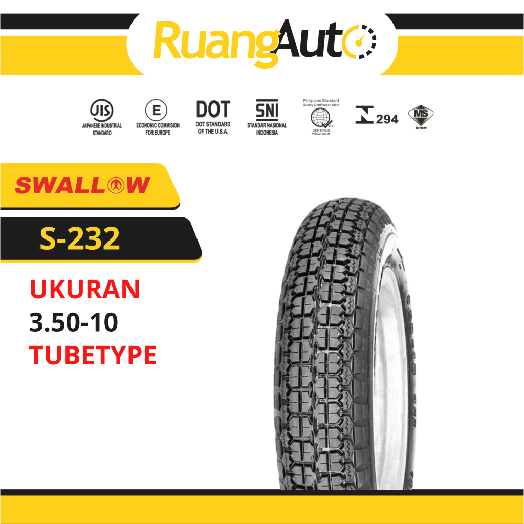 Jual BAN MOTOR RING 10 TUBETYPE SWALLOW S-232 UKURAN 350-10 | BAN VESPA ...