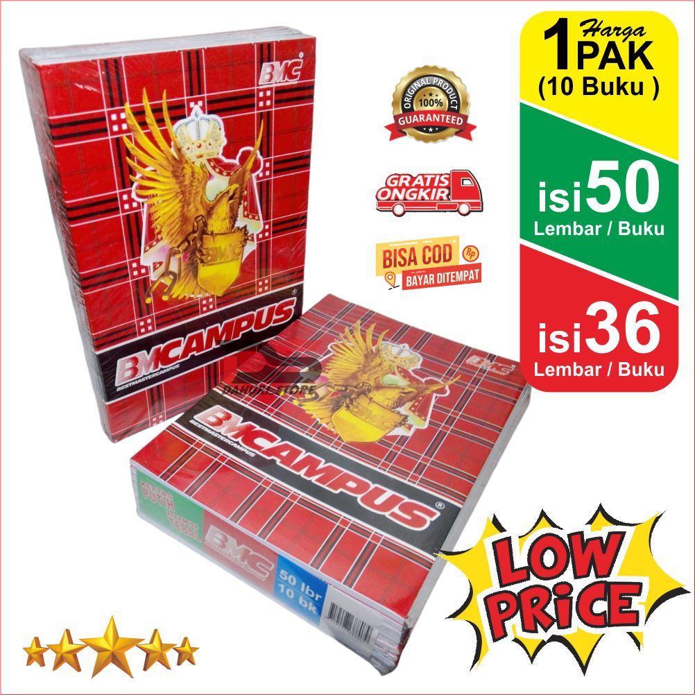 Jual Buku Tulis BMC CAMPUS Isi 50 Lembar & 36 Lembar HARGA 1 PAK (10 ...