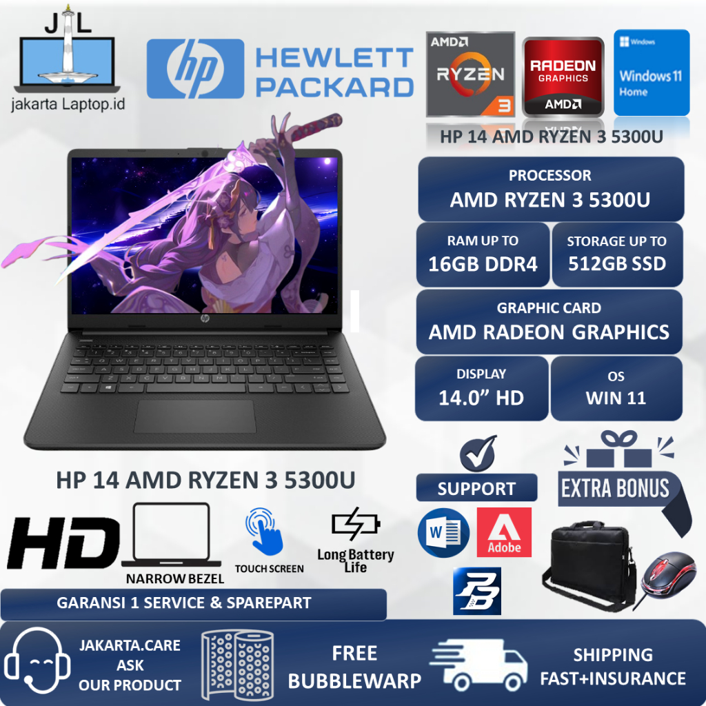 Jual PROMO LAPTOP HP 14 AMD RYZEN 3 5300U RAM 16GB 512GB SSD 14 INCH HD ...