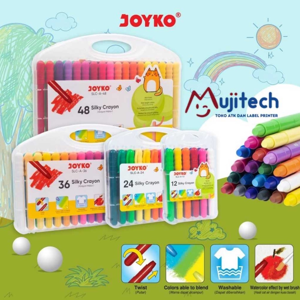 Jual SILKY CRAYON KRAYON HALUS JOYKO SLC A WARNA NON TOXIC GRATIS KUAS ...