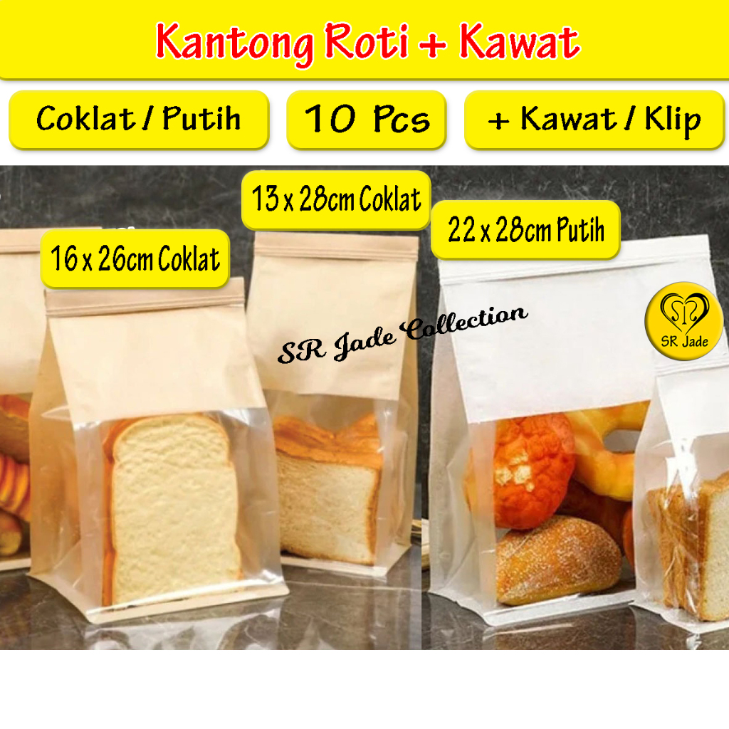 Jual [10 Pcs] Kantong Roti Tawar Bread Toast Paper Bag Plastik Roti ...
