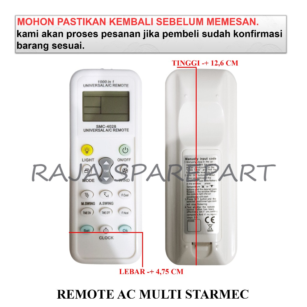 Jual RMS REMOT/ REMOTE UNTUK AIR CONDITIONER / REMOTE AC MULTI STARMEC ...