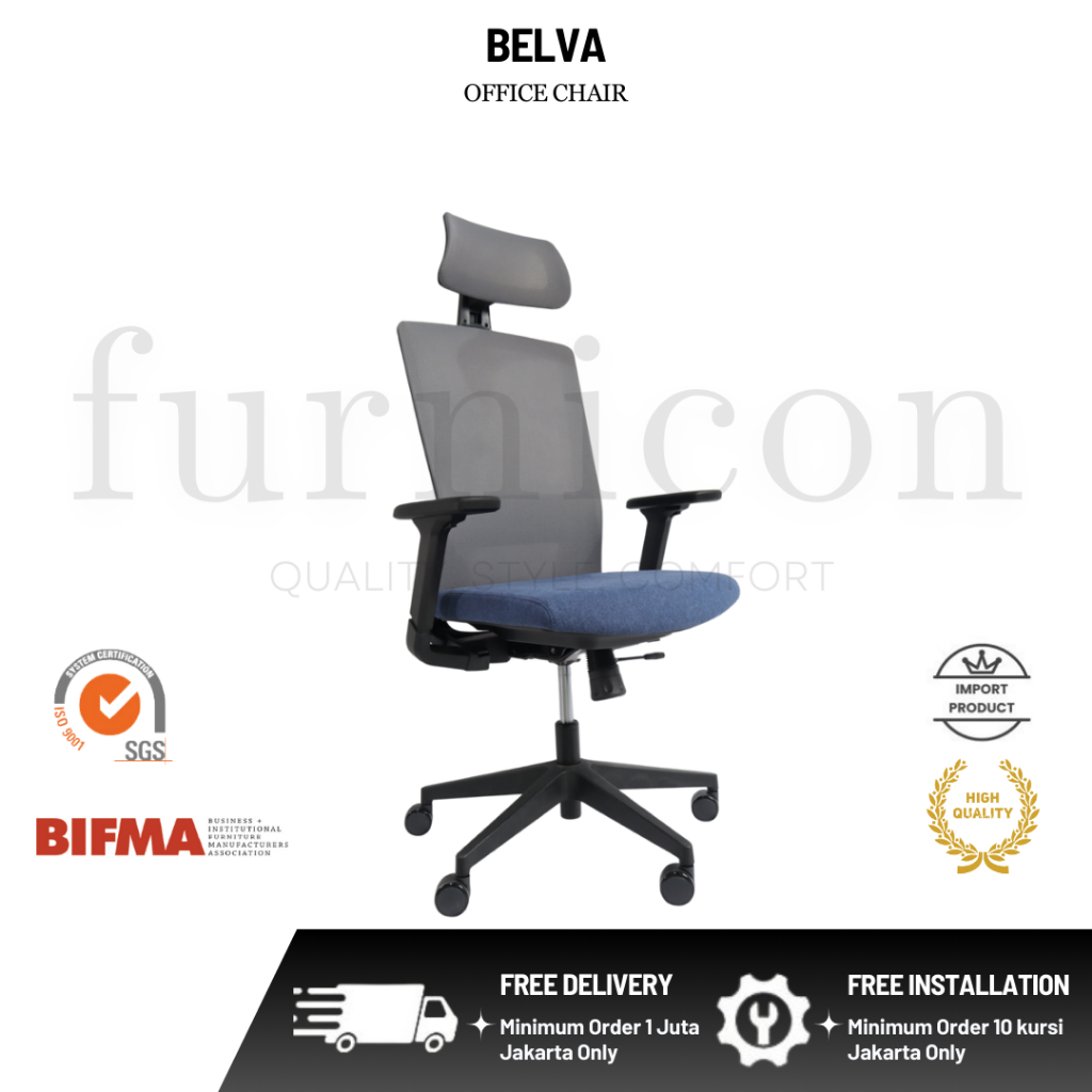Jual Kursi Kantor Furnicon Belva With Headrest Nylon Base / Kursi Kerja ...
