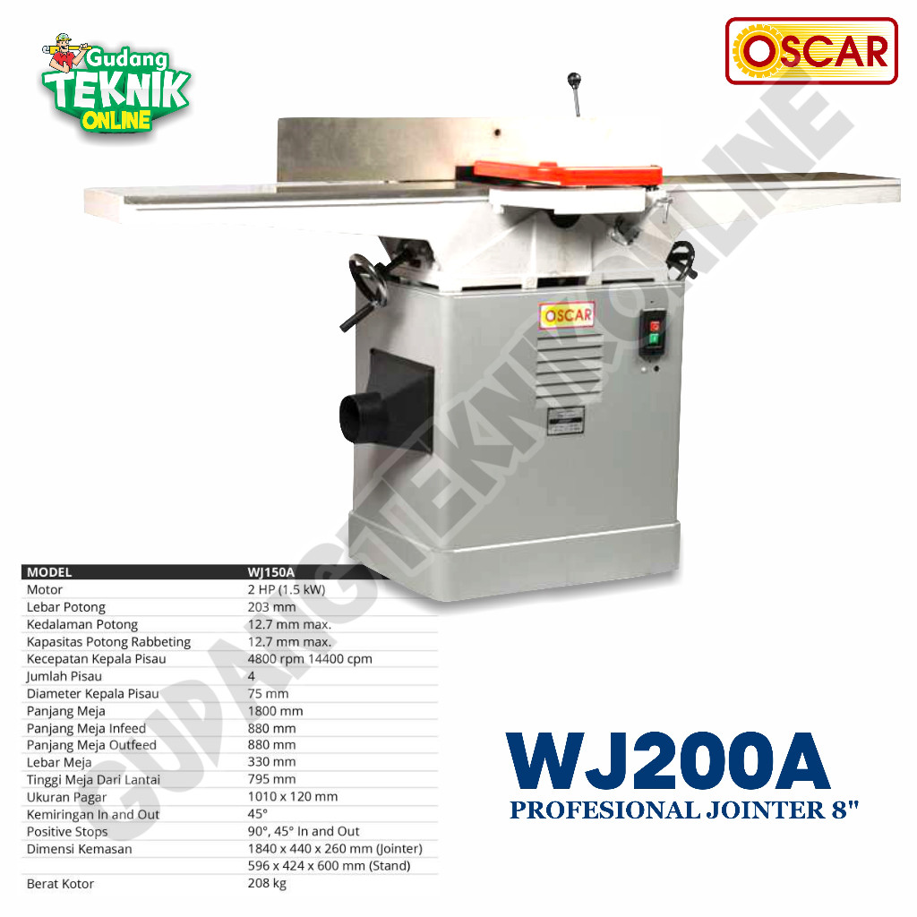 Jual OSCAR Mesin Jointer Ketam Kayu 8" OSCAR WJ-200C MEJA PANJANG 2HP ...