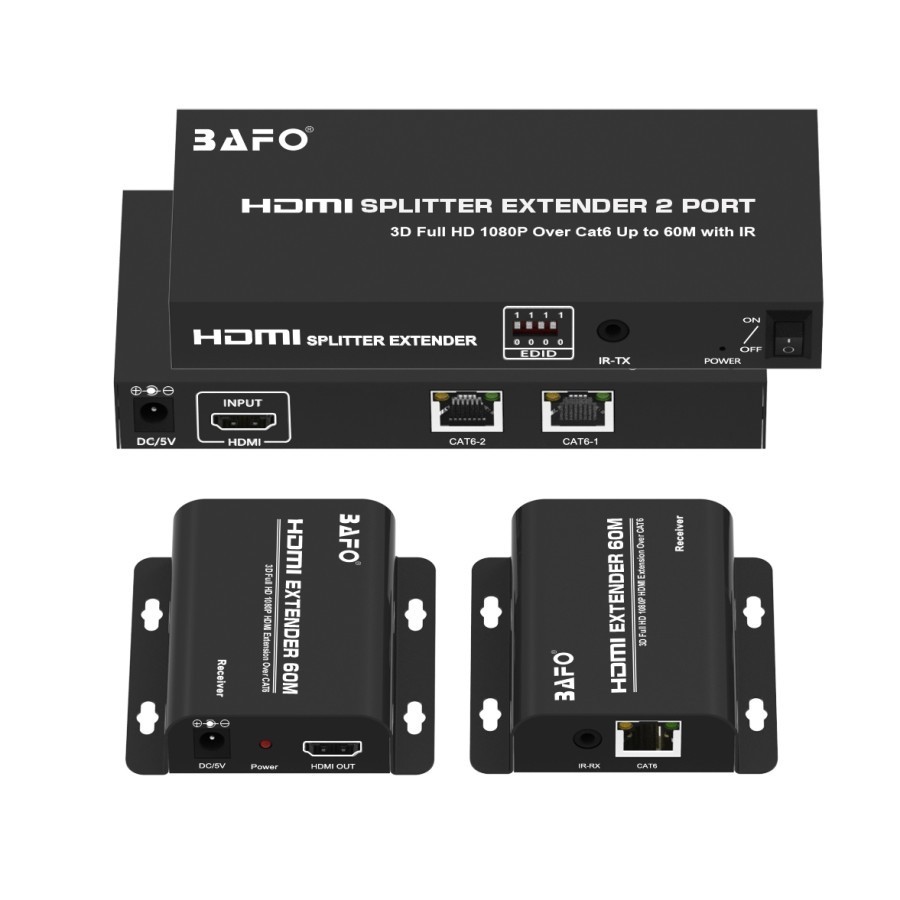Jual BAFO HDMI Extender Splitter 4 Port UTP LAN CAT6 up to 60Meter ...