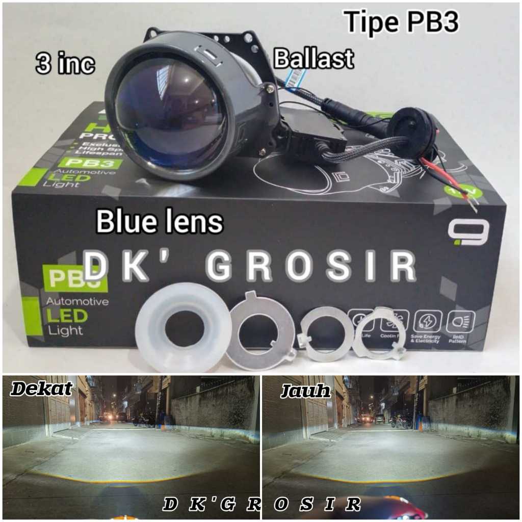 Jual Biled Projector Nine Luximos PB3 Blue Lens 3inc cahaya RHD 62Watt ...