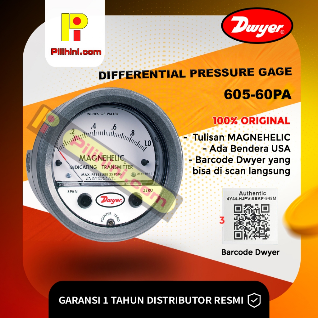 Jual Dwyer 605-60PA Magnehelic Differential Pressure Indicating ...