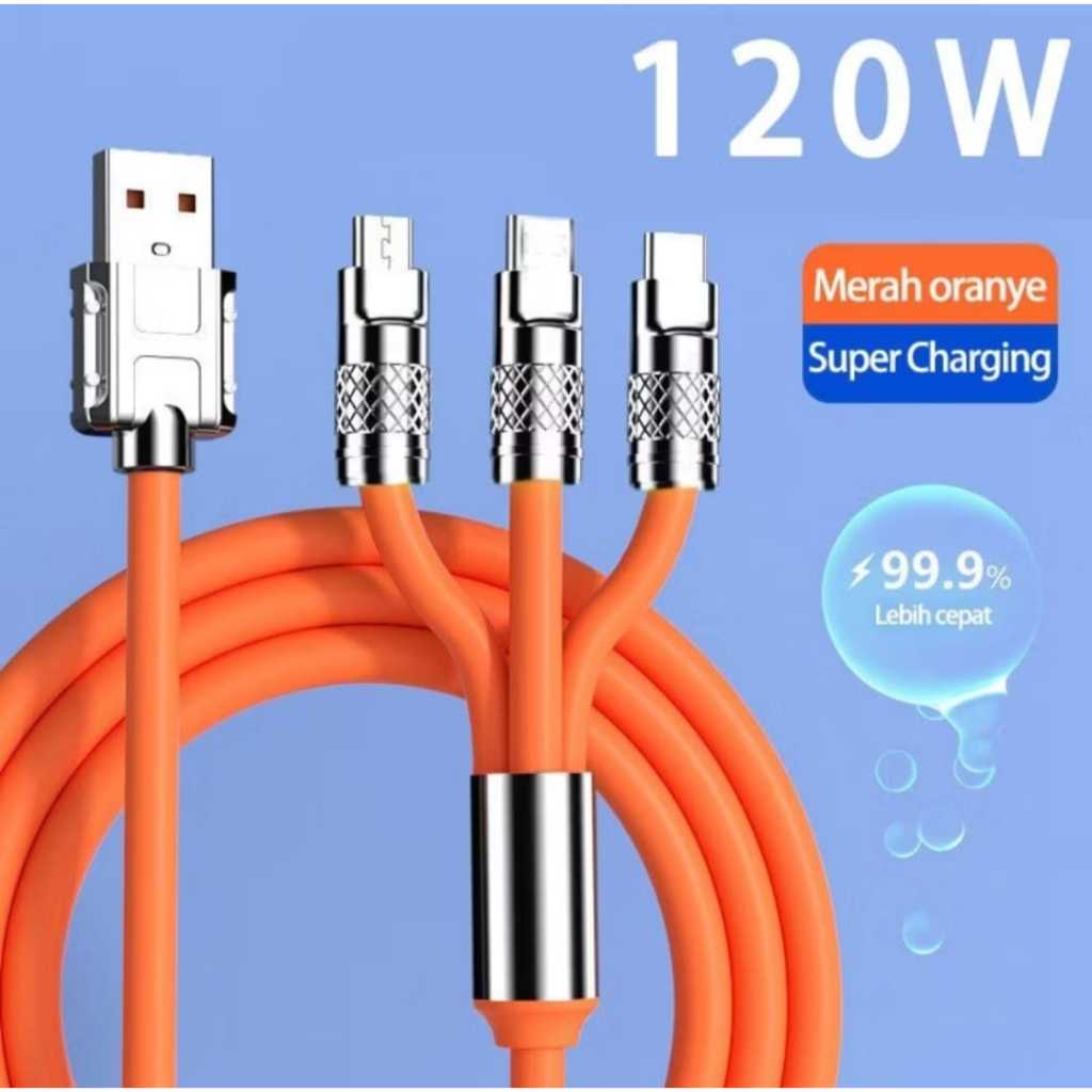 Jual KABEL DATA 120W 6A 3IN1 USB TO MICRO, TYPE C, IOS SUPER FAST ...