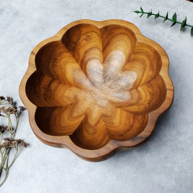 Jual mangkuk kayu jati karakter bunga diameter 20 cm tinggi 8 cm ...