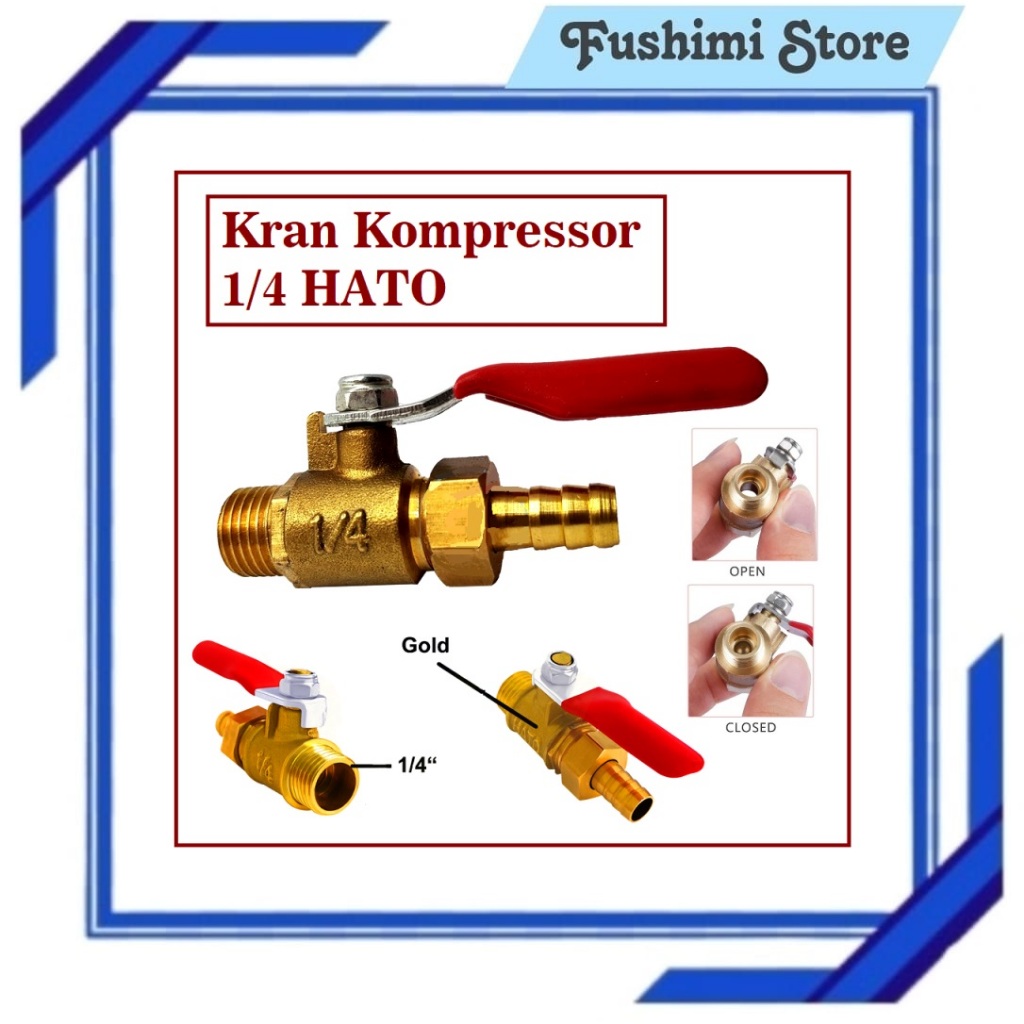 Jual Kran Angin 1/4 Kompresor Stop Kran 1/4" Inch Hato Kuningan Kran ...