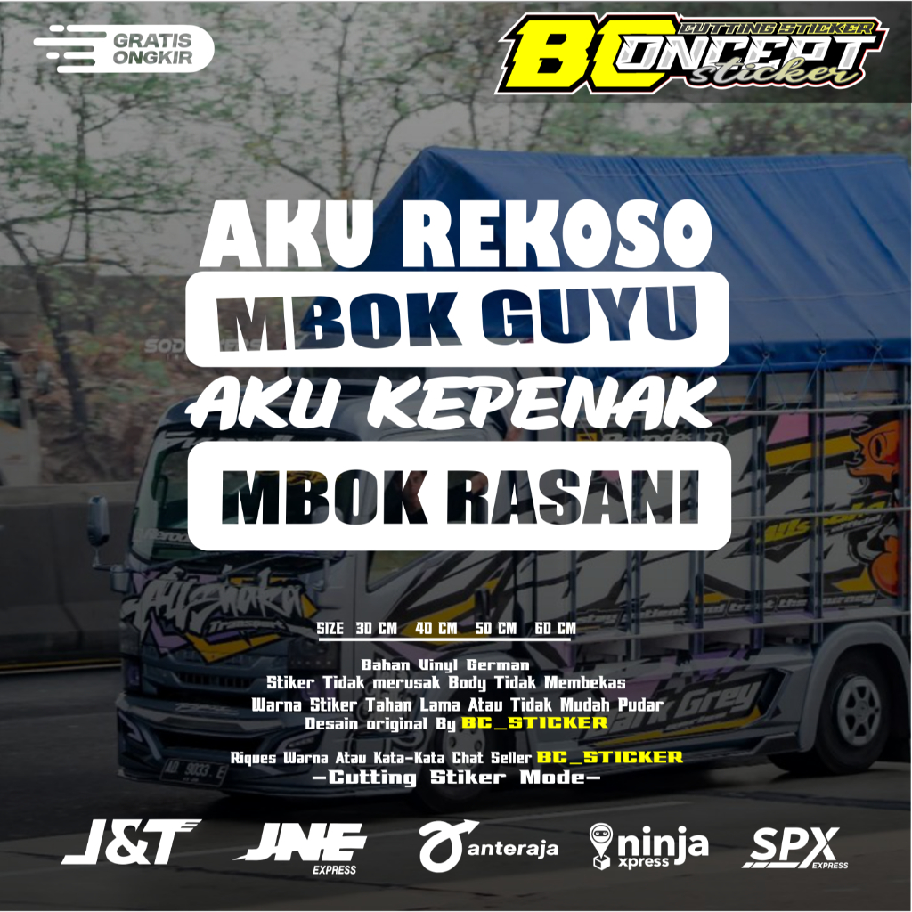 Jual Sticker kaca truk kata-kata aku rekoso mbok guyu stiker variasi ...